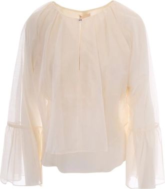 Liu Jo Femme, Blouses et Chemises, Beige, Taille: 42 FR Blouse en mousseline