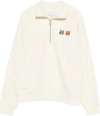 Maison Kitsun&eacute; Femme, Sweatshirts et sweats &agrave; capuche, Beige, Taille: 42 FR Front Zip SweaT-shirt