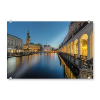 artboxONE Acrylglasbild 30x20 cm St&auml;dte/Hamburg Hamburg Rathaus und Alsterarkaden Hamburg - Bild rathaus