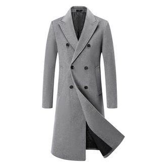 AlltheMen Manteau Homme Hiver Trench Coat Chaud Laine Parka Pardessus Col Rever Couleur Unie Caban Business Gris S