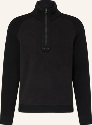 HUGO BOSS Troyer Teddy Im Materialmix schwarz