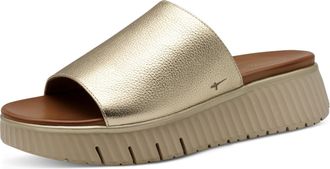 Tamaris Comfort Damen Pantoletten aus Leder Plateau, Gold (Lt Gold), 40 EU