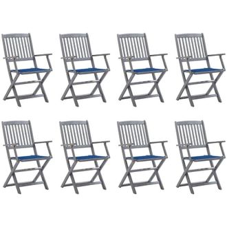vidaXL Klappbare Gartenst&uuml;hle 8 Stk. mit Kissen Massivholz Akazie vidaXL