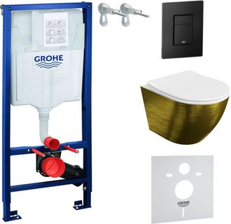 GROHE Wc Set mit Vorwandelement, Wand-WC und Sp&uuml;lknopf - Grohe