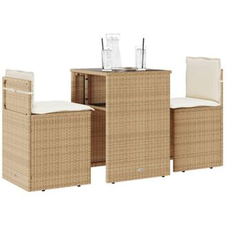 vidaXL Vidaxl - Ensemble de bistro 3 pcs avec coussins beige r&eacute;sine tress&eacute;e