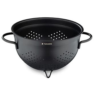 Navaris Passoire en Acier Inoxydable - Égouttoir Inox Ø 24 cm x 14 cm - Passoire sur Pied avec Poignée - Ustensile Cuisine pour Pâtes Salade Riz