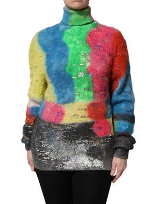 Dolce & Gabbana Womens Turtleneck Multicolor Mohair Nylon Wool