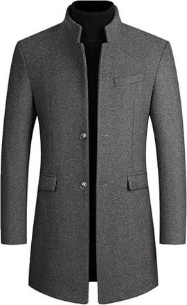 Generic Manteau mi-long en laine m&eacute;lang&eacute;e &agrave; simple boutonnage avec revers crant&eacute; et coupe ajust&eacute;e pour homme, gris, XXL