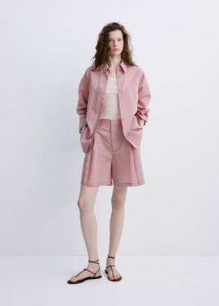 Mango Bermuda droit fines rayures rose pastel - Femme - 34 - MANGO