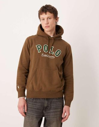 Polo Ralph Lauren Fleece-Kapuzenpullover in Braun mit gro&szlig;em Logo-Brown