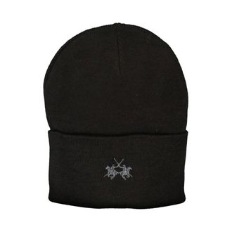 La Martina Homme, Accessoires, Noir, Taille: ONE Size Chapeau & Casquette en Polyester Noir avec Broderie