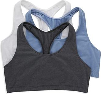 Hanes Racerback Bralette Pack, Low Impact Sports Bra, Solid Or Assorted, 3-Pack Soutien-Gorge, Opaque, Blouson Blanc/Denim Bleu chiné/Moonlite, XL (Lot de 3
