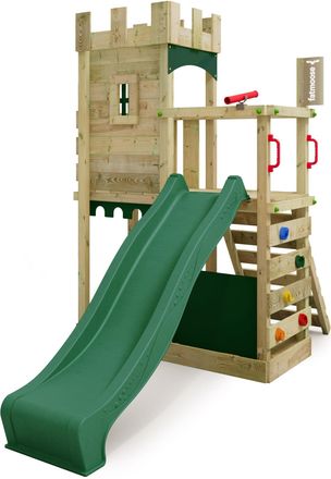Fatmoose Spielturm Ritterburg BoldBaron Boost XXL mit grüner Rutsche, Outdoor Kinder Kletterturm mit Sandkasten Leiter & Spiel-Zubehör für den Garten