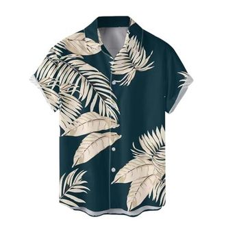 Generic Chemise hawa&iuml;enne &agrave; manches courtes pour homme, motif palmier, plage, cara&iuml;bes, tropical, d&eacute;contract&eacute;, amusant, graphique, boutonn&eacute;, manches courtes, 
