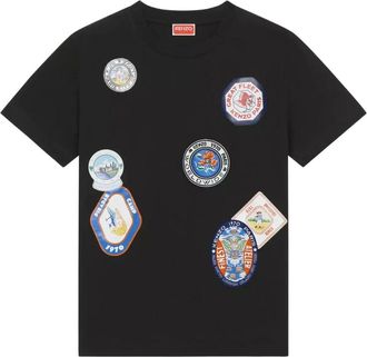 Kenzo Femme, Tops, Noir, Taille: 42 FR T-Shirt avec patch D&eacute;tail Monde