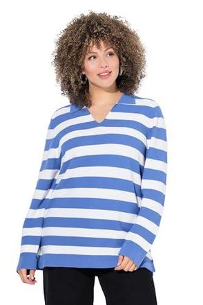 Ulla Popken gs1 data protected company 4069787000005 Pullover, Streifen, Polokragen Cardigan Sweater, Bleu Égée, 58-60 Femme