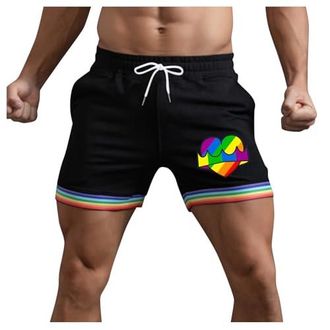 Generic Short d&eacute;t&eacute; pour homme - Couleur unie - Arc-en-ciel - Poche - Cordon de serrage - D&eacute;contract&eacute; - Sport - Course - Short droit - Pantalon de plage, Noir,