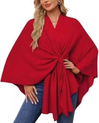 Generic Poncho élégant doux ouvert sur le devant, poncho chaud en tricot croisé sur le devant pour voyage et bureau, Rouge, Taille unique