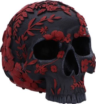 Nemesis Now Mohnblumenschädel-Ornament, Harz, Schwarz, 14 cm