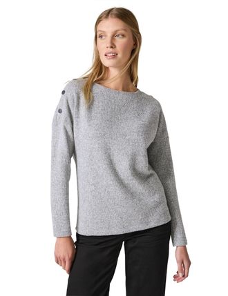 Cecil Damen B322274 Melange Shirt Mit Knöpfen, Platinum Grey Mel.,XXL