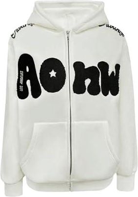 SOLY HUX Sweat &agrave; capuche pour femme - Sweat &agrave; capuche ample - Veste demi-saison avec fermeture &eacute;clair - Veste &agrave; capuche - Automne, Blanc., L