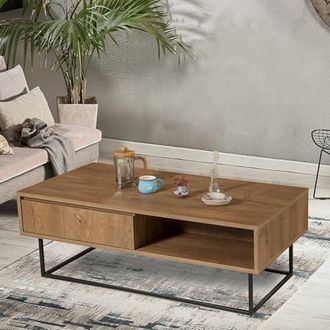 Dmora Algenib Couchtisch, Couchtisch, Zeitschriftenst&auml;nder f&uuml;r Sofa, Wohnzimmerregal, 120 x 60 x 43 cm, Walnuss und Schwarz