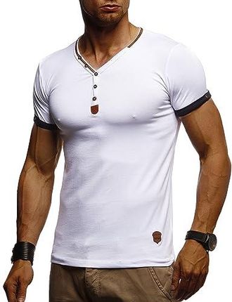 LEIF NELSON LN1390 - T-shirt à manches courtes et col en V pour homme - Coupe ajustée - Style moderne - T-shirt à teneur en coton, Blanc., XXL