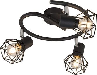 QAZQA Modern Art Deco Spot I Spotlight I Deckenspot I Deckenstrahler I Strahler I Lampe I Leuchte schwarz schwenk- und neigbar - Mosh 3-flammig Spotbalken I