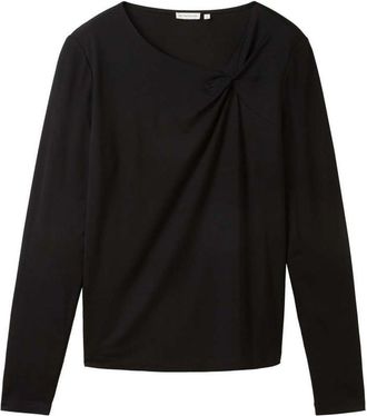 Tom Tailor Damen Basic Langarmshirt mit Knotendetail, deep black, M