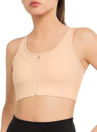 Yvette Sports Soutien Gorge de Sport Femme Fermeture Avant Maintien Fort À Dos Nageur Grande Taille Rembourré Dos Nageur Maille Filet Fitness Running Gym Rose L Gra