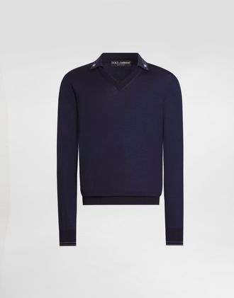 Dolce & Gabbana Silk Polo Shirt - Mann Strickwaren Blau 50