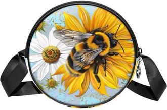 Generic Petit sac &agrave; bandouli&egrave;re rond pour femme, motif abeille, avec fermeture &eacute;clair, bretelles r&eacute;glables, style d&eacute;contract&eacute;, pour femmes et filles