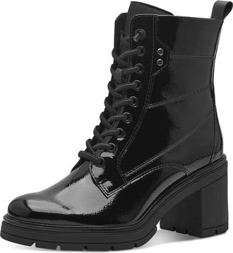 Marco Tozzi Damen Stiefeletten zum Schnüren mit Blockabsatz mit Reißverschluss, Schwarz (Black Patent), 41 EU