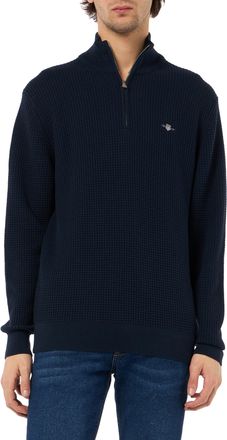 GANT Herren Textured Cotton Half Zip Pullover, Evening Blue, XX-Large