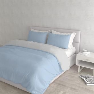 Italian Bed Linen Natural Color Doubleface Bettbezug, Baumwolle, Hellblau/Hellgrau, Doppelte