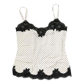 Dolce & Gabbana Femme, Tops, Multicolore, Taille: 42 FR Top caraco &agrave; pois et bordure en dentelle