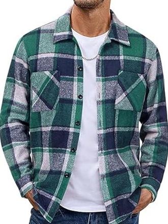 EUDOLAH Chemise Flanelle Homme à Carreaux Surchemise Manches Longues en Coton Style Bûcheron Col Button Down et Coupe Regular Fit Style Vintage Décontracté (L