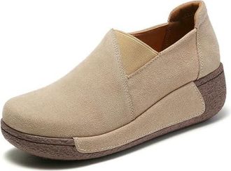 Generic ZBDP Femmes Mère Femme Cuir Véritable Chaussures Plateforme Plateforme Mocassins Slip On Coréen Grande Taille 41 42 Chaussures, beige, 40.5 EU