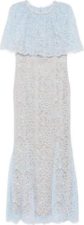 Self Portrait Femme, Robes, Bleu, Taille: 36 FR Robe Midi en Dentelle avec Cape