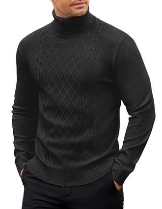 Coofandy Pull col Roul&eacute; Homme Pulls Tricot&eacute; Pull col Haut L&eacute;ger Winter Sweater D&eacute;contract&eacute; Pulls dhiver Noir XXL