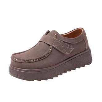 Generic Mocassins confortables &agrave; talon bas compens&eacute; pour femme - Bout rond - Couleur unie - Semelle &eacute;paisse - Antid&eacute;rapante - Confortable - Chaussures de marc