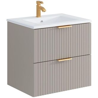 Vente-Unique Vente-unique - Meuble de salle de bain suspendu stri&eacute; avec vasque &agrave; encastrer - Beige - 60 cm - zevara