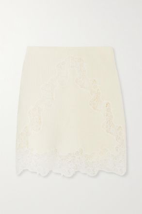 Chlo&eacute; Minirock Aus Gerippter Wolle Mit Besatz Aus Guipure-spitze - Wei&szlig;