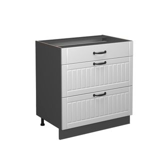 Vicco K&uuml;chenunterschrank Fame-Line, Wei&szlig; Landhaus/Anthrazit, 80 cm mit 3 Schubladen, ohne Arbeitsplatte