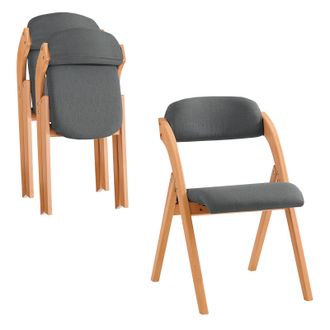 SoBuy Klappstuhl Holz gepolstert 2er Set - Ergonomischer K&uuml;chenstuhl & Esszimmerstuhl, Faltbar & Platzsparend, Fertig Montiert, F&uuml;r K&uuml;che, Balkon, B&uuml;ro, Dun