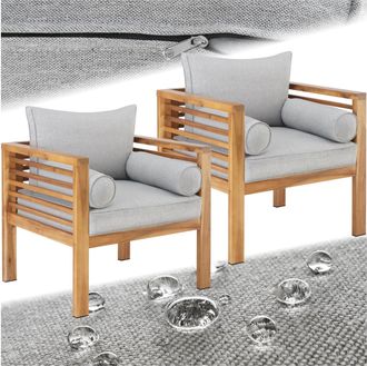 TecTake Lounge Gartenstuhl, moderner Holz Gartensessel, Balkonstuhl mit Sitzpolster und Kissen, Sessel mit Polster f&uuml;r Balkon und Garten, als Terrassenstuhl, 