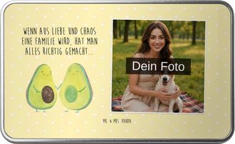 Mr. & Mrs. Panda Personalisierte Foto Metalldose Avocado P&auml;rchen - Geschenk, Liebe, Hochzeit, Geschenkbox Mit, Familie, Kinder, Teedose, Dose Aus Metall, Fotodose Blec