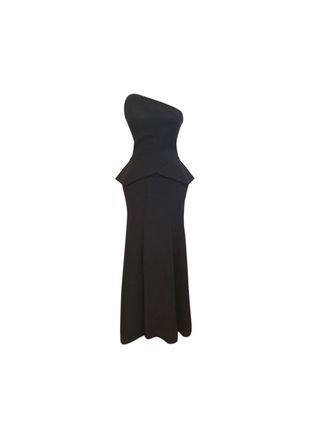 Roland Mouret Black wool crepe one shoulder peplum gown Size S
