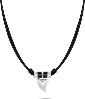 s.Oliver Herren Necklace - Halskette aus Echtleder mit Haifischzahn-Anh&auml;nger - Silber - Ankerkette verstellbar bis 50 cm - wasserfest & hautfreundlich
