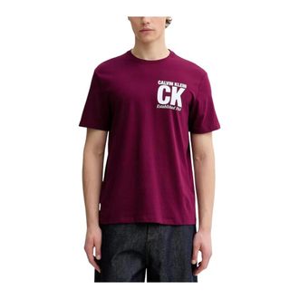 Calvin Klein Homme, Tops, Rouge, Taille: S T-shirt imprim&eacute; &agrave; manches courtes et col rond